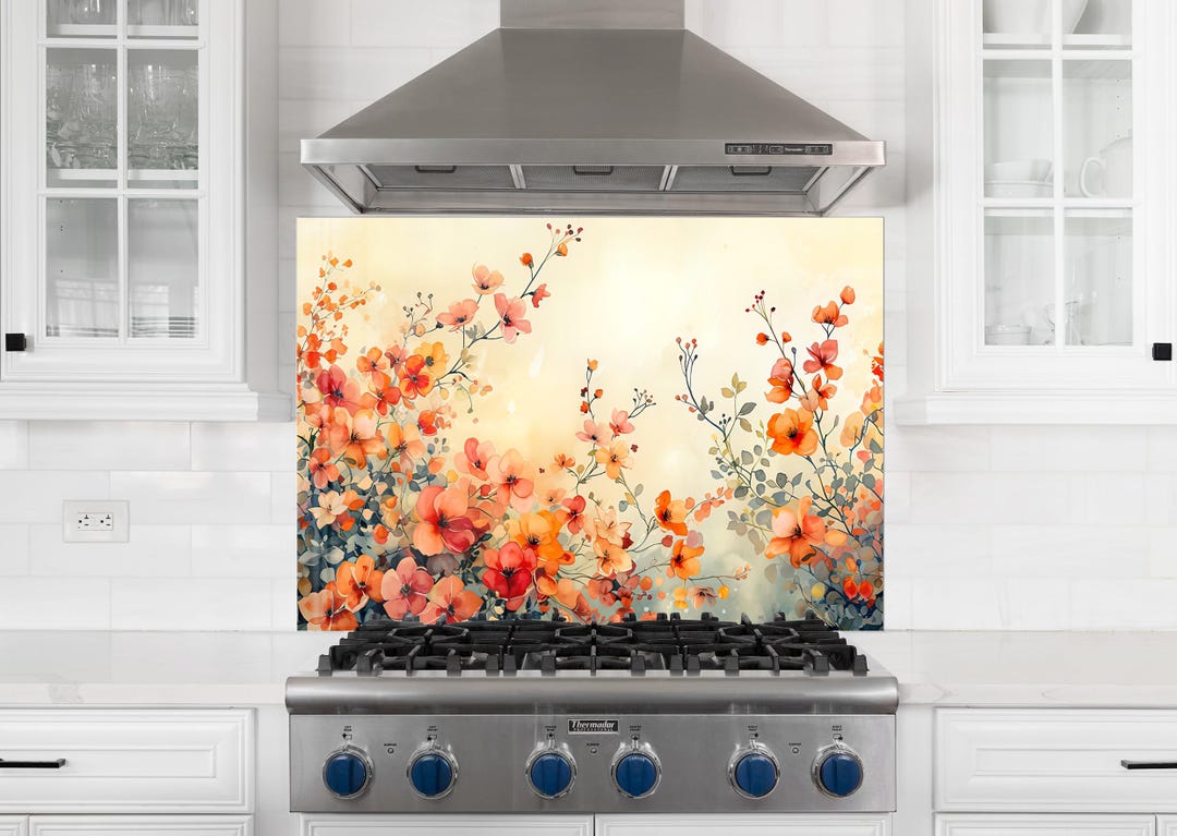 Tempered Glass Backsplash Tile-flower Backsplash Tiles-botanical ...