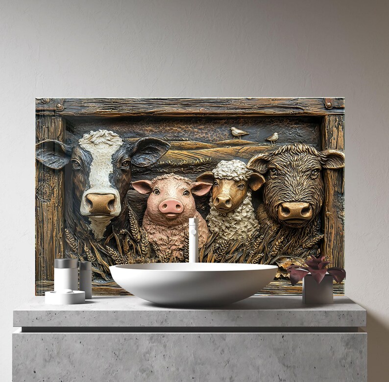 Farm Animals Kitchen Backsplash: Rustic Tempered Glass Wall Art - Etsy