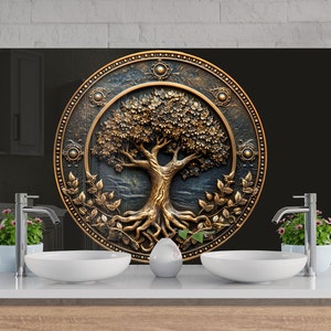 Tempered Glass Backsplash-life of Tree Backsplash Backsplash for Copper ...