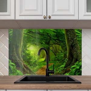 Tempered Glass Backsplash-forest Backsplash S-stove Backsplash for Kitchen Splashback for Stove ...