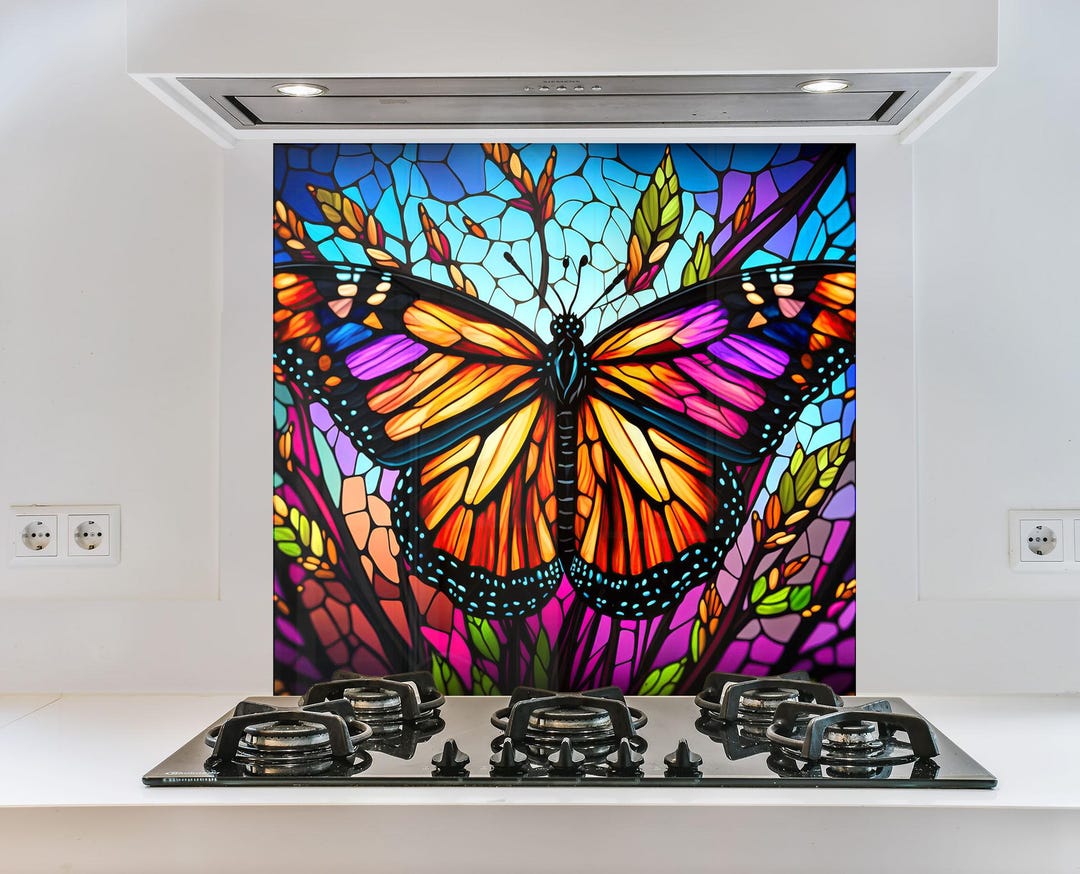 Butterfly Tempered Glass Backsplash: Colorful Kitchen & Bathroom Decor ...