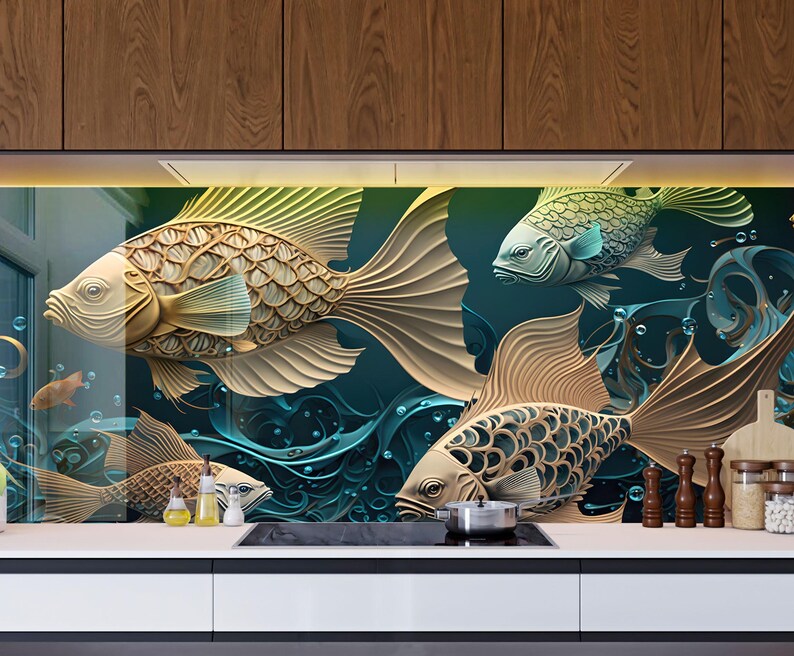 Colorful Tropical Fish Tempered Glass Kitchen Backsplash – Ocean ...