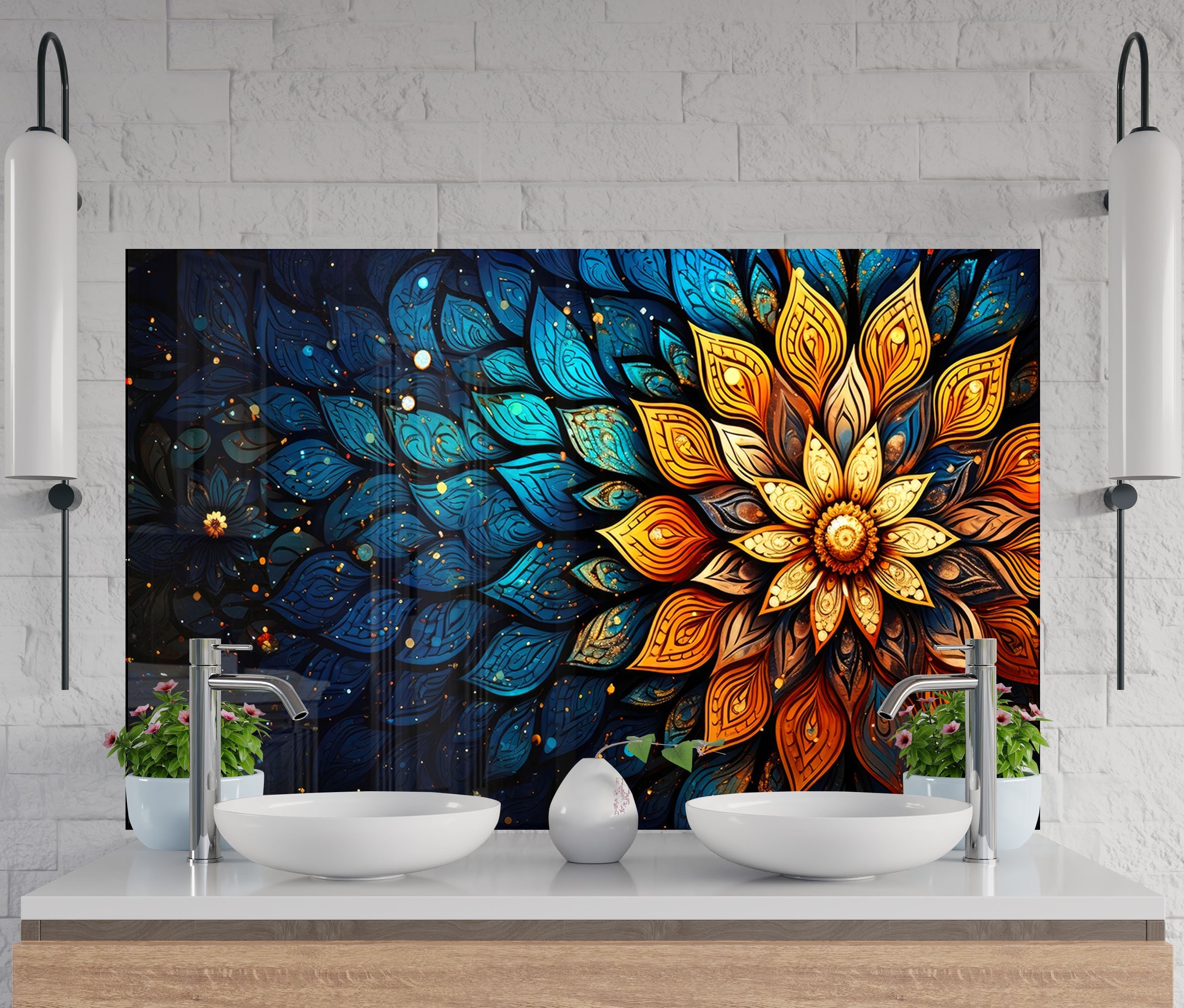 Tempered Glass Backsplash-stained Flower Backsplash Tiles-stove ...