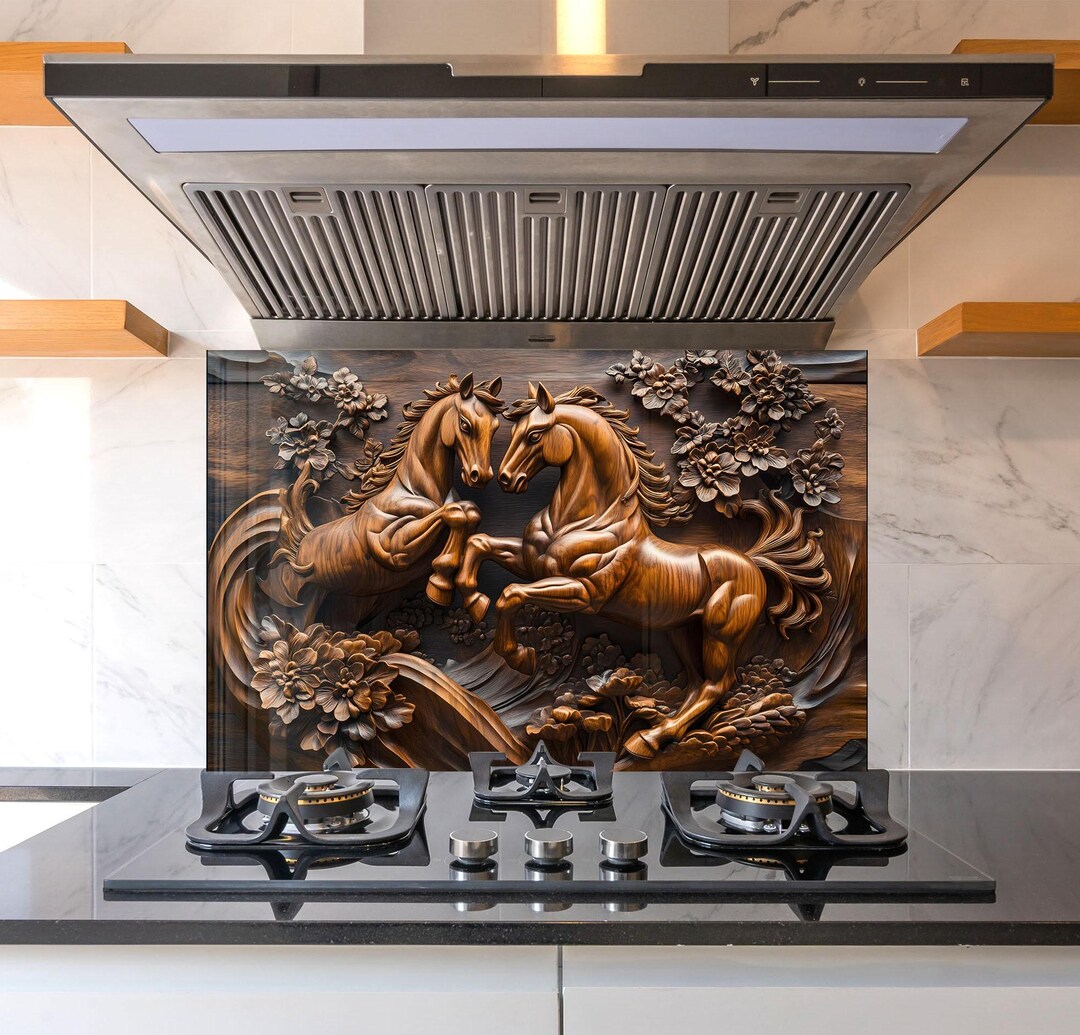 Tempered Glass Backsplash-horses Backsplash Tiles-black Backsplash ...