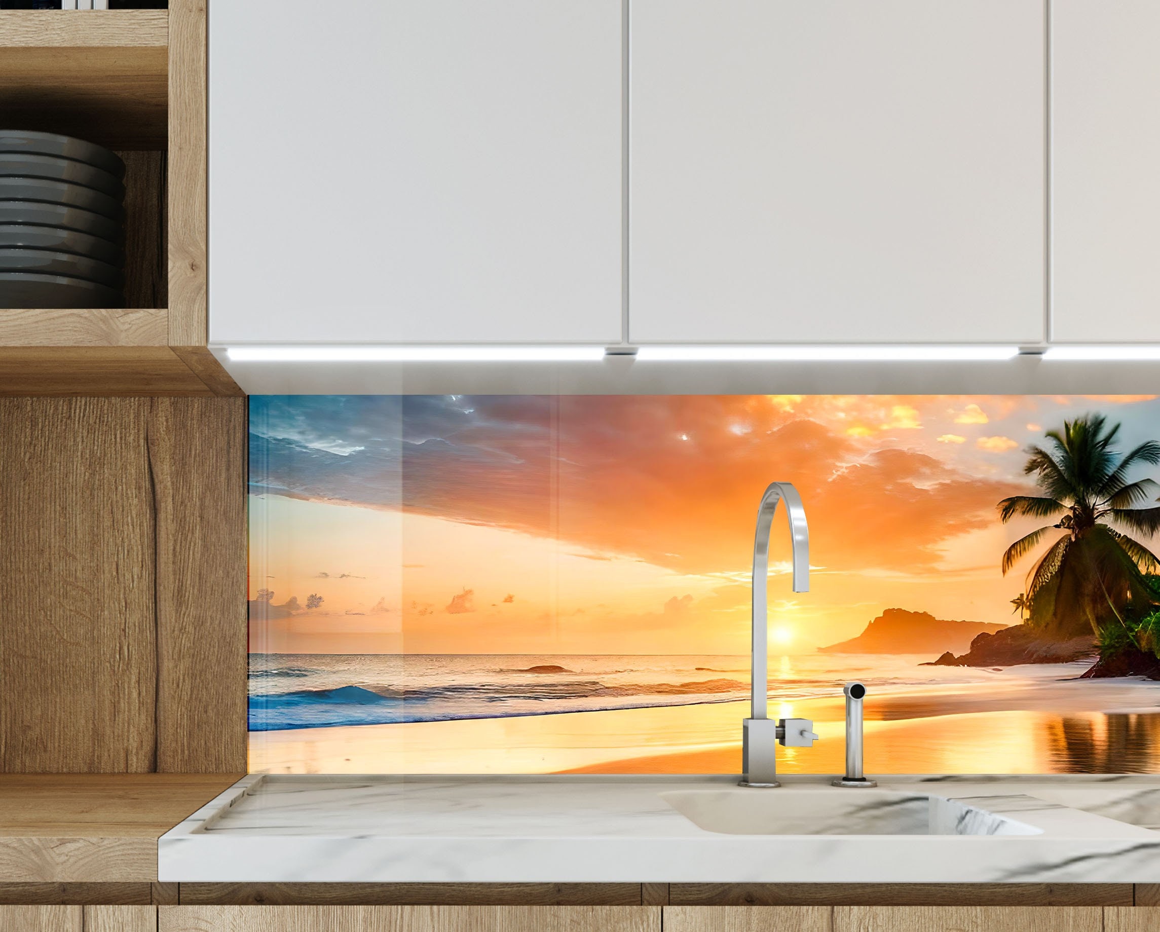 Tempered Glass Backsplash Tiles-tropical Backsplash for Kitchen ...