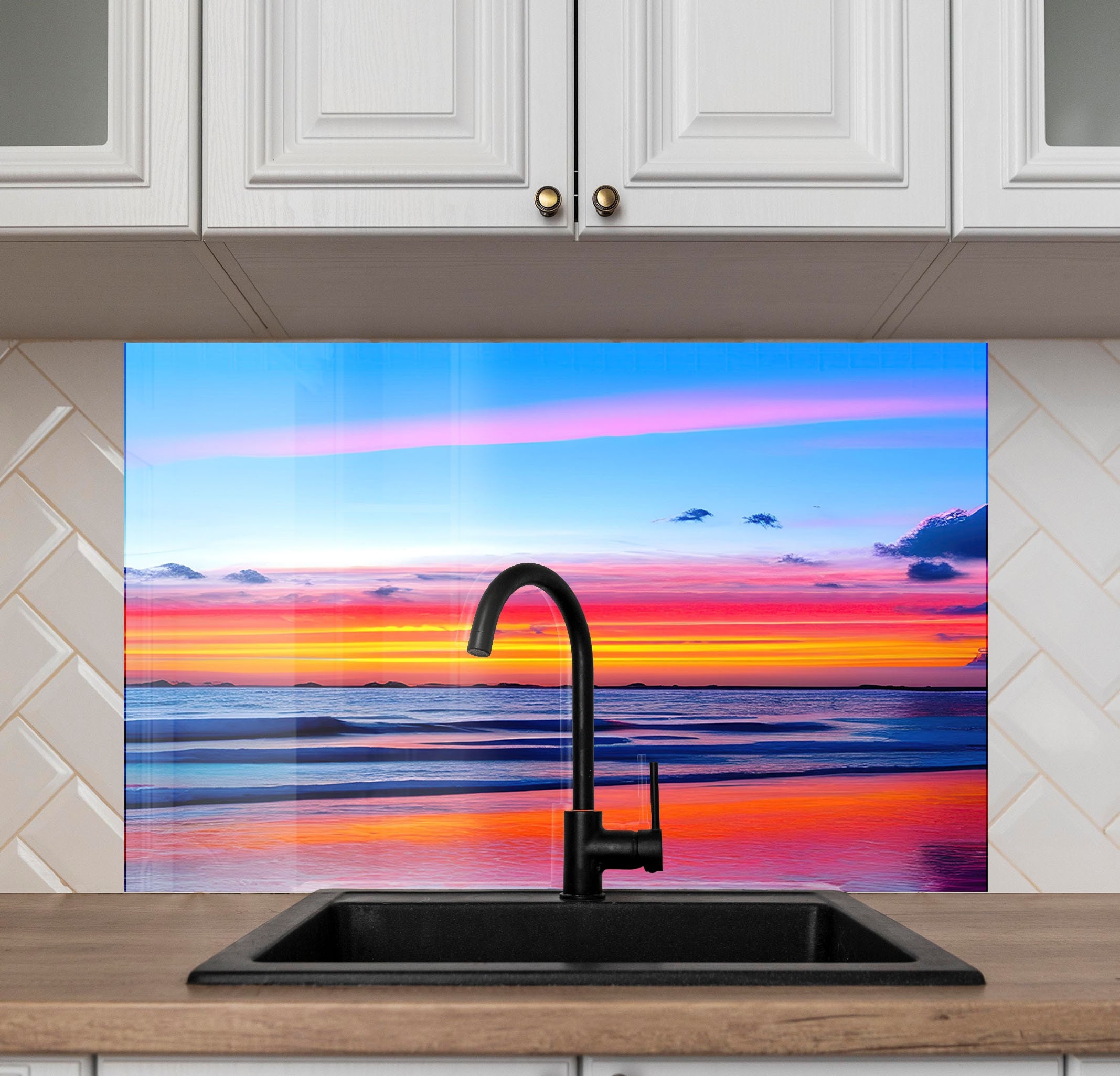 Tempered Glass Sunset Backsplash Design-cooker Wall Backsplash Panel ...