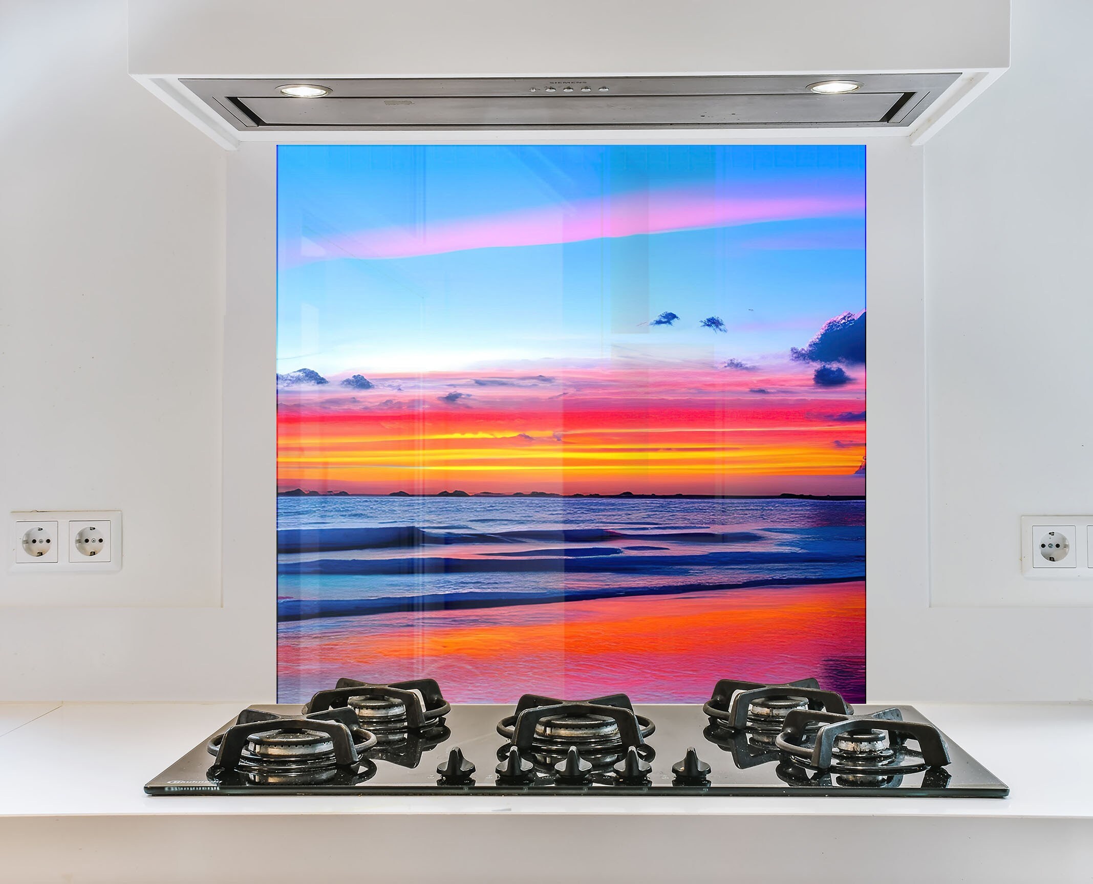 Tempered Glass Sunset Backsplash Design-cooker Wall Backsplash Panel ...