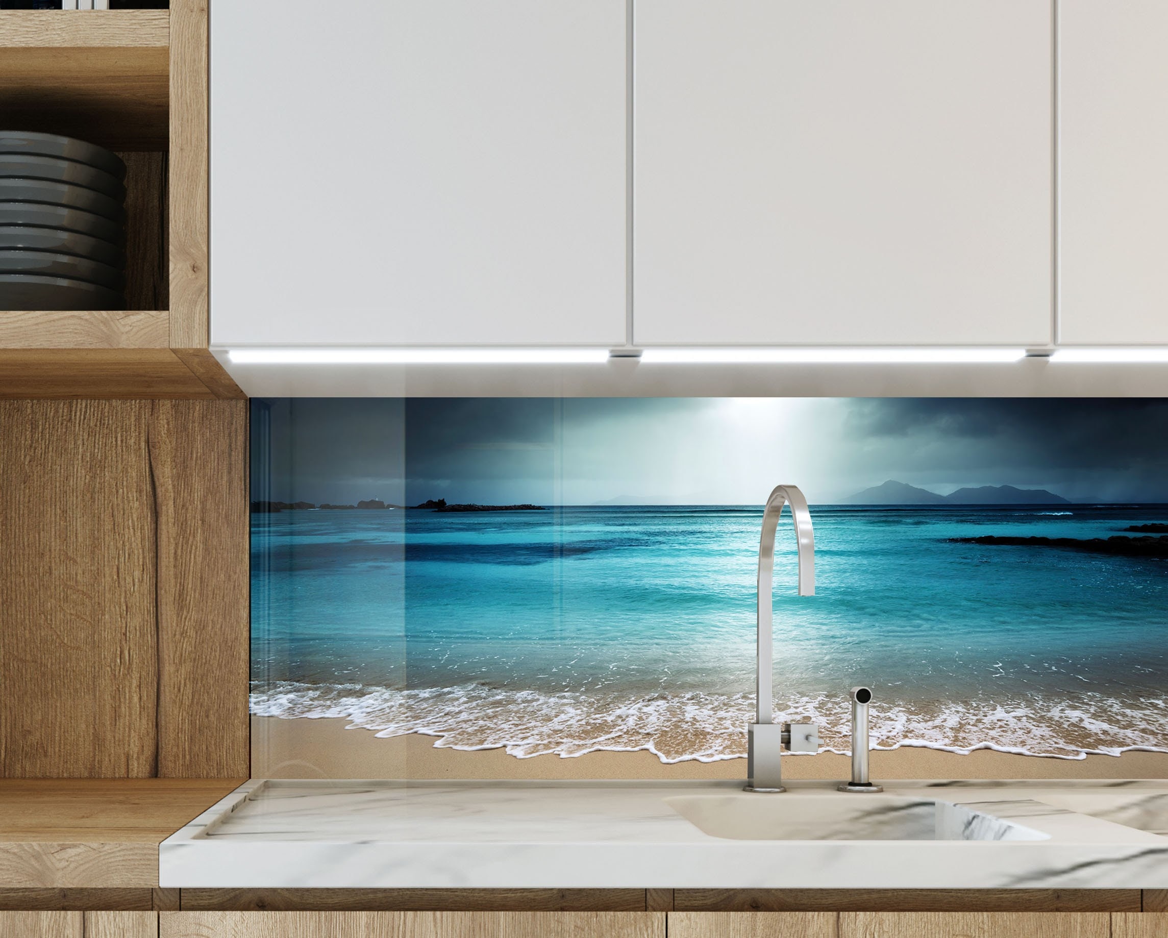 Tempered Glass Backsplash-sea View Backsplash Tiles-stove Backsplash ...