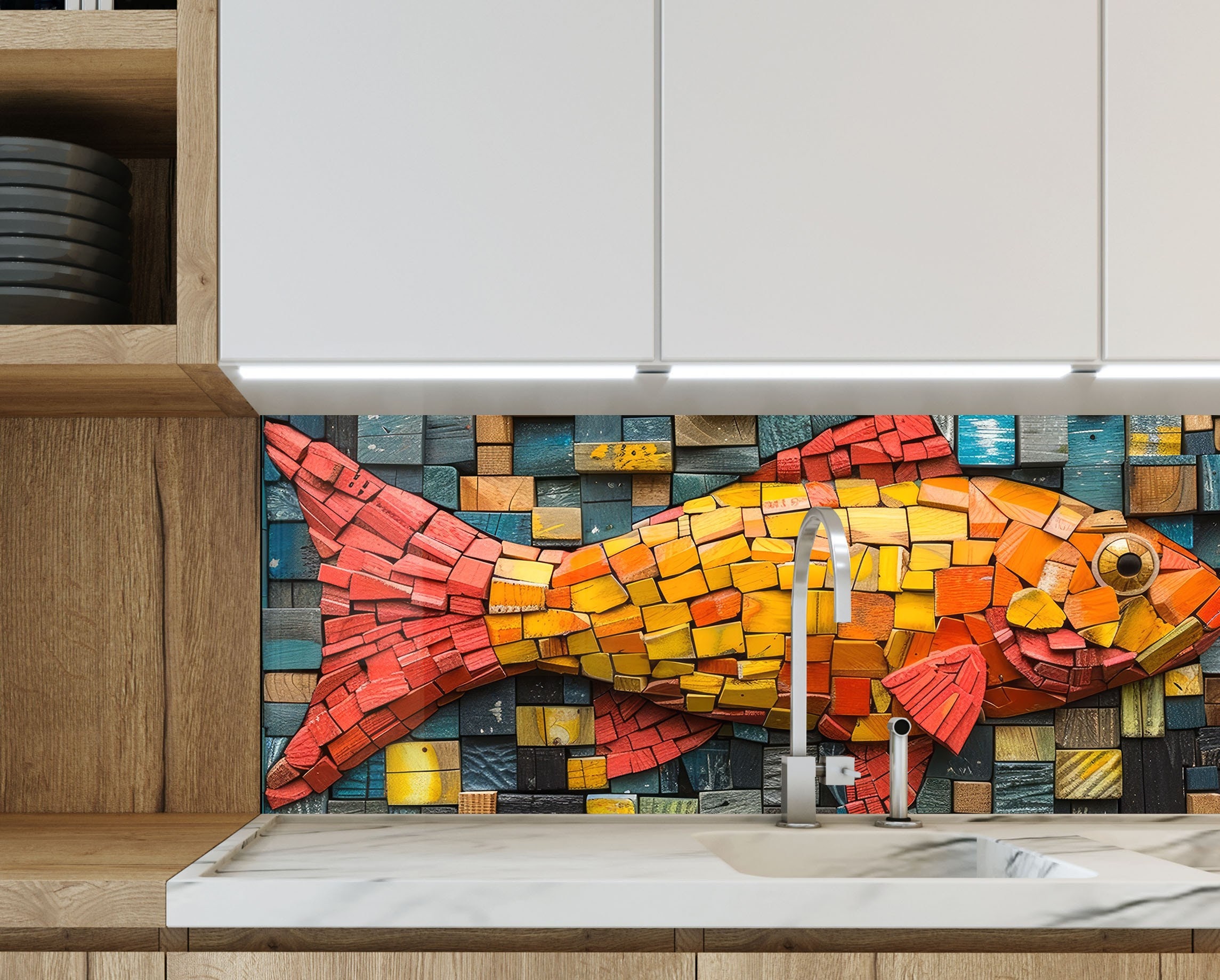 Tempered Glass Backsplash-mosaic Fish Backsplash Tiles-fishes ...