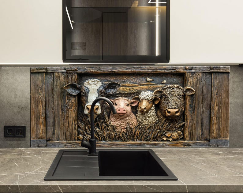 Farm Animals Kitchen Backsplash: Rustic Tempered Glass Wall Art - Etsy