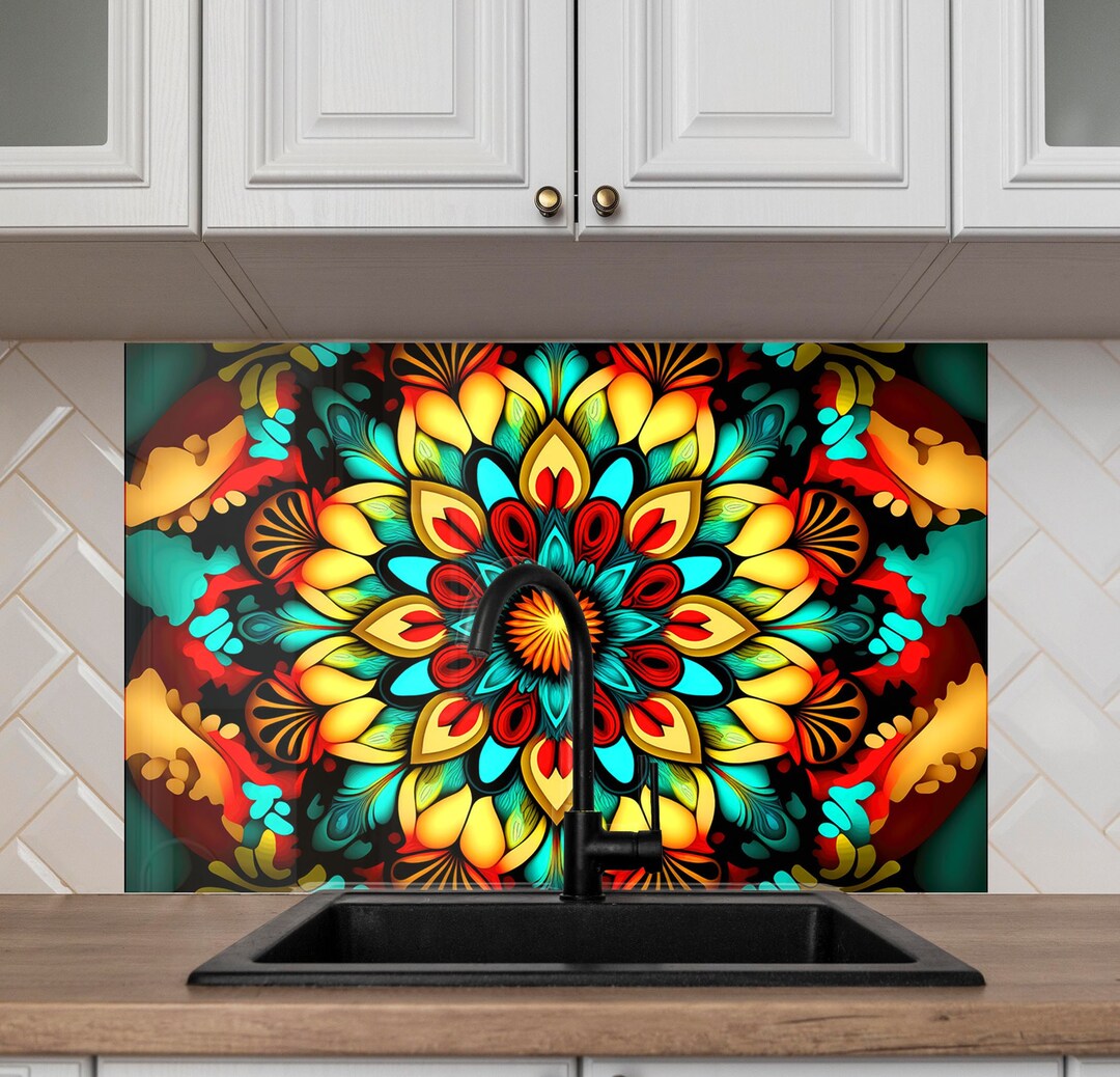Colorful Stained Backsplash Tile-solid Tempered Glass Wall Protection ...