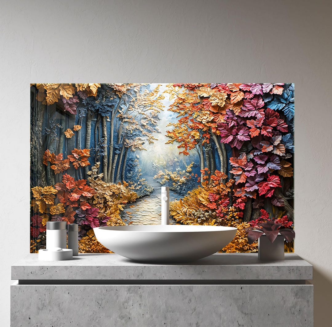 Tempered Glass Backsplash-forest Backsplash Tiles-floral Backsplash for ...