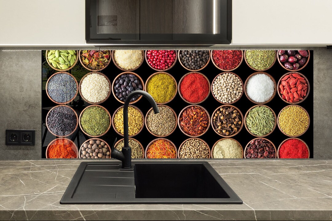 Colorful Spice Splashback: Tempered Glass Backsplash for Kitchen Stove ...