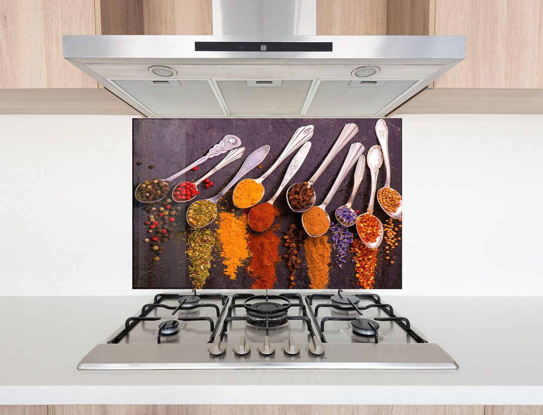 Tempered Glass Kitchen Backsplash, Herbs Splashback for Stove Panel ...