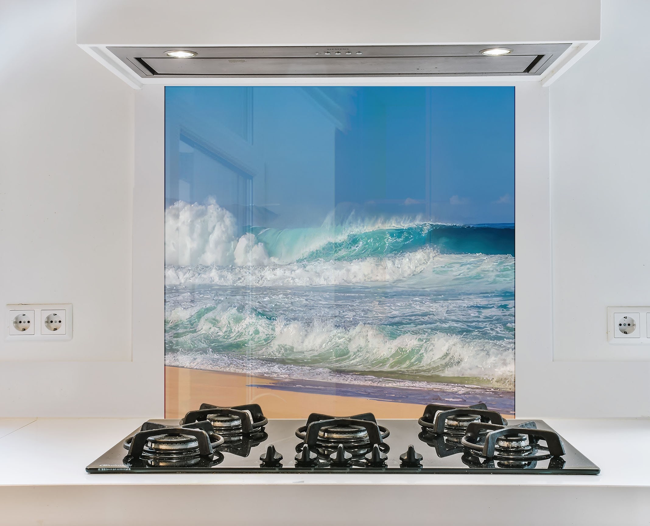 Tempered Glass Backsplash Tropical Backsplash Tiles-ocean Waves ...