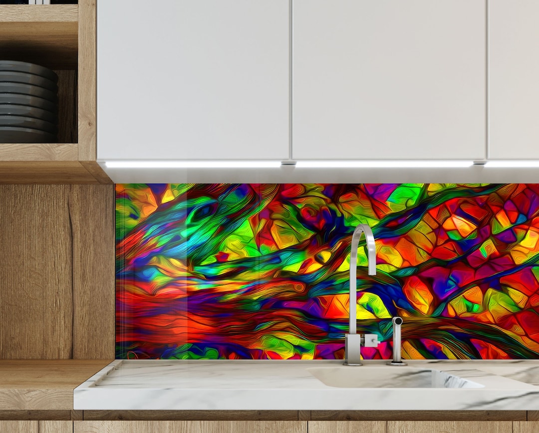 Colorful Stained Backsplash Tile-solid Tempered Glass Wall Protection ...
