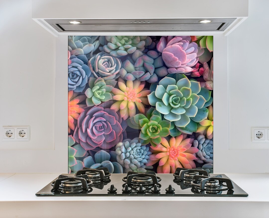 Tempered Glass Backsplash Tile-cactus Backsplash Tiles-floral ...