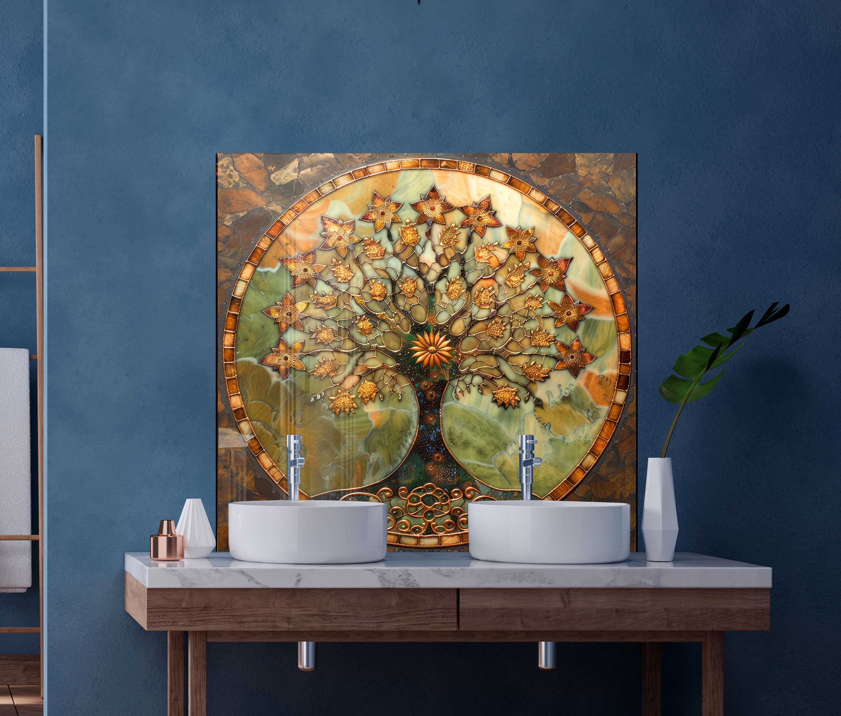 Tempered Glass Backsplash-life of Tree Backsplash Tiles-metal ...