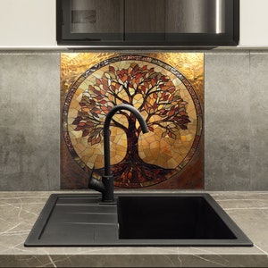 Tempered Glass Backsplash-life of Tree Backsplash Tiles-metal ...