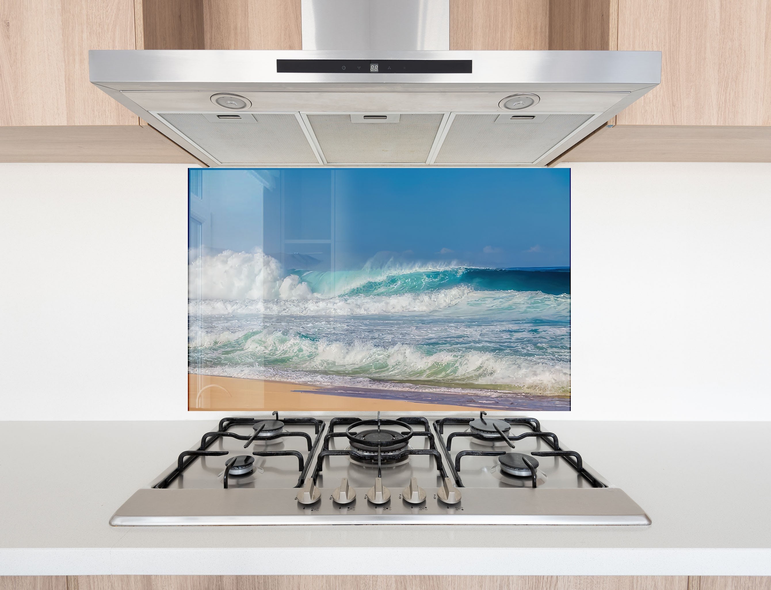 Tempered Glass Backsplash Tropical Backsplash Tiles-ocean Waves ...