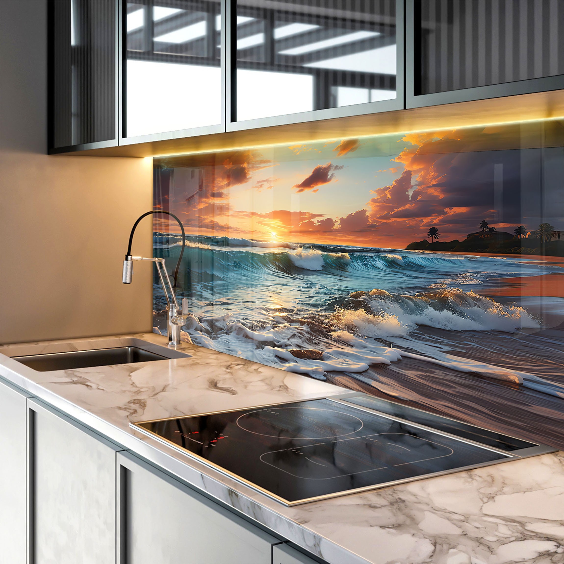 Tempered Glass Backsplash Tile-kitchen Backsplash Tiles-sunset Backsplash for Kitchen Splashback ...