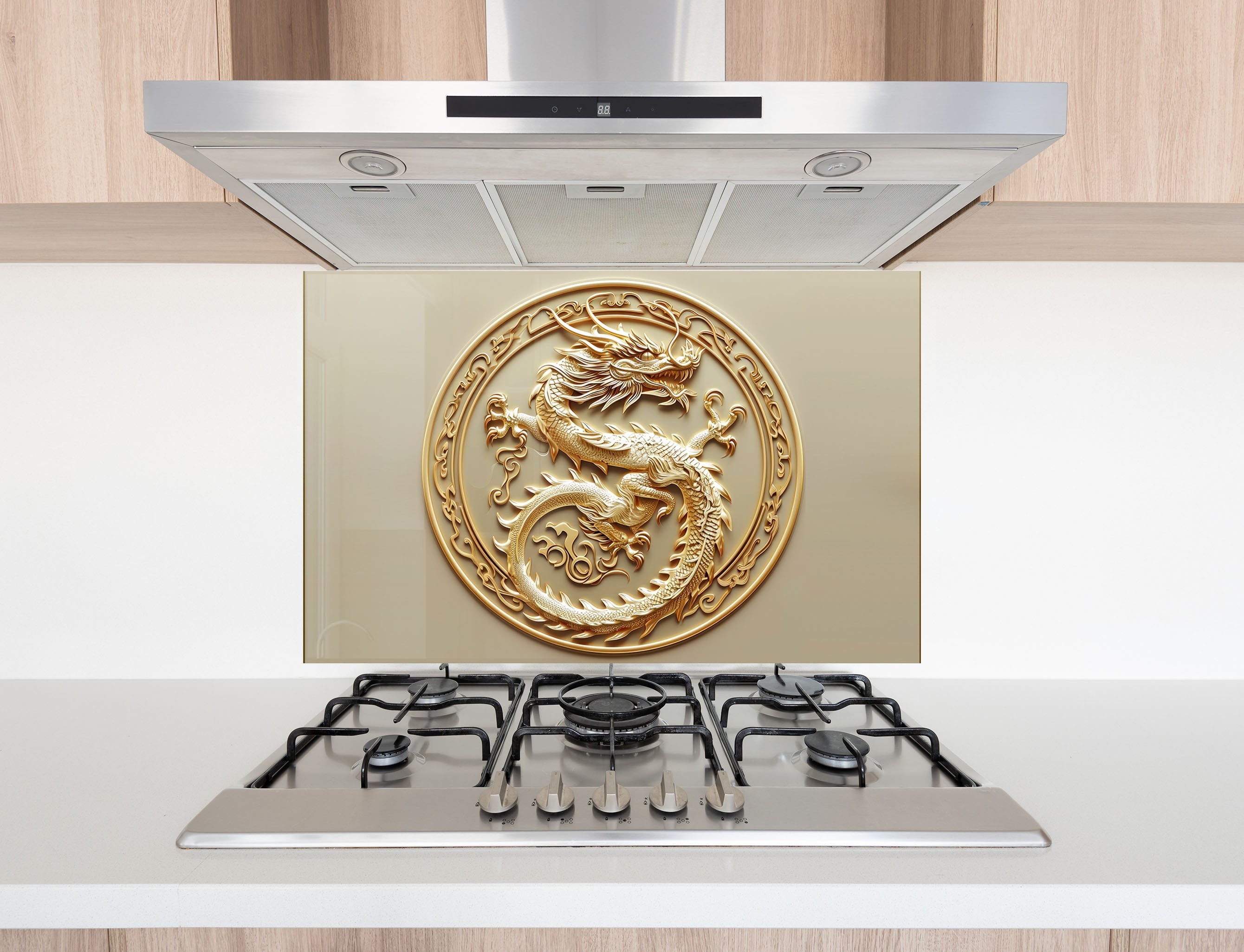 Tempered Glass Backsplash-gold Dragon Backsplash Tiles-stove Backsplash ...