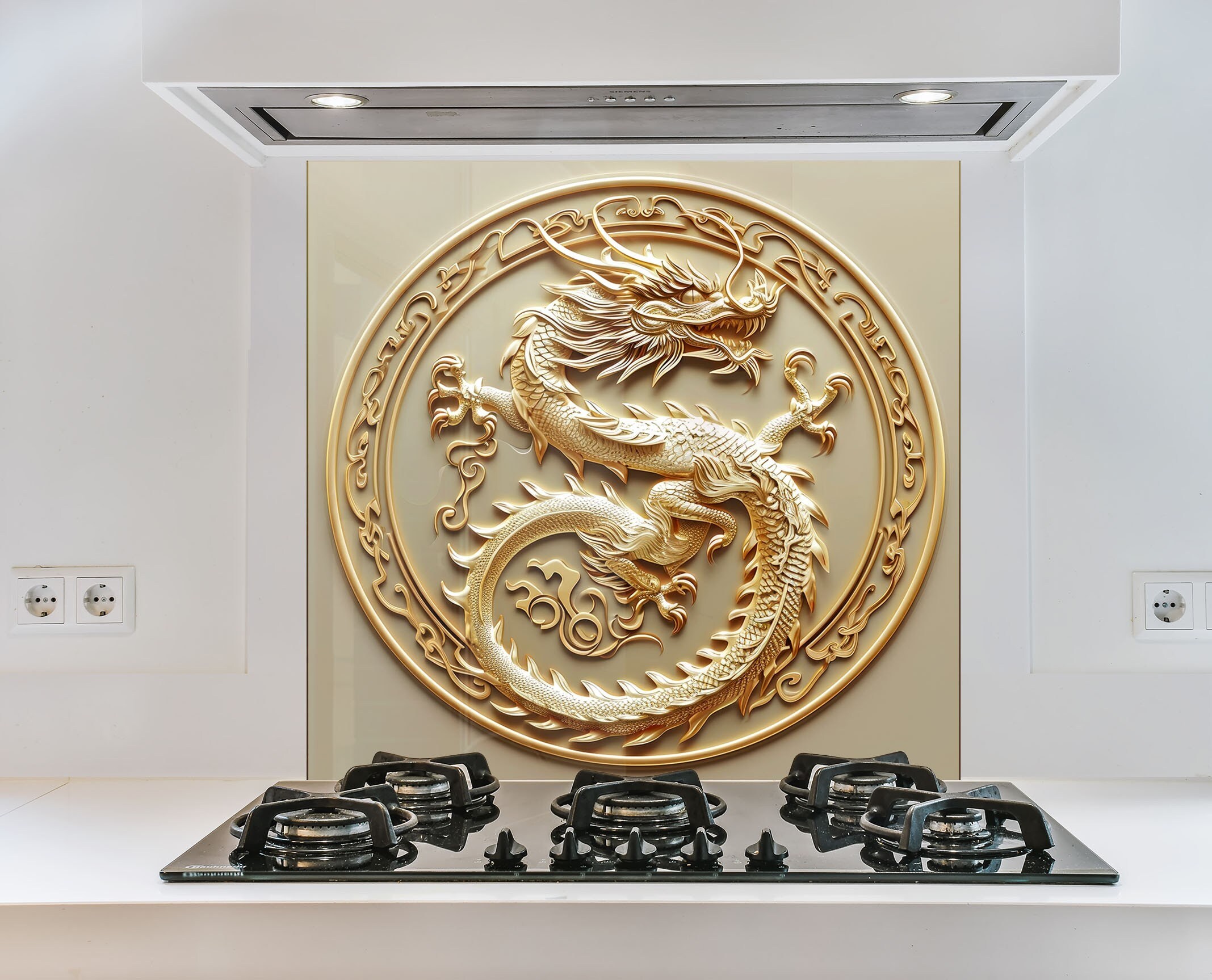 Tempered Glass Backsplash-gold Dragon Backsplash Tiles-stove Backsplash ...