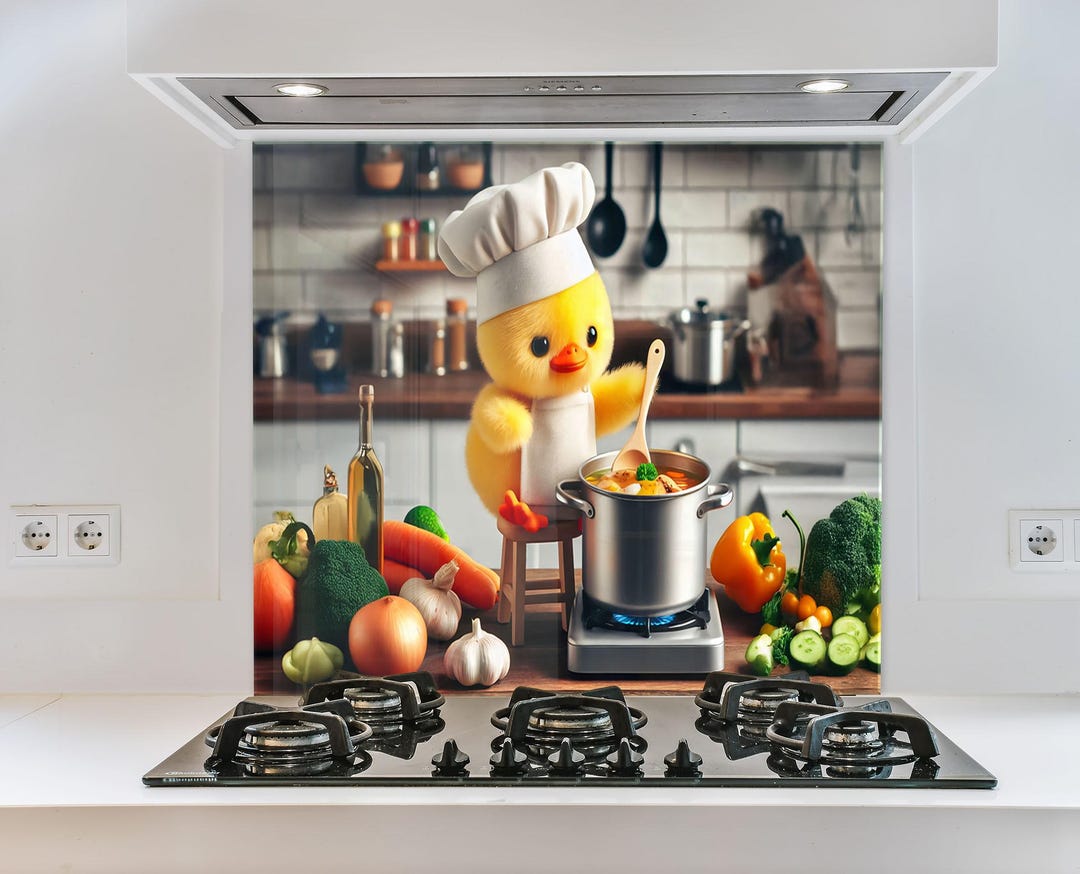 Cute Chef Chick Kitchen Backsplash – Funny Yellow Duck Cooking Art ...
