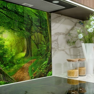 Tempered Glass Backsplash-forest Backsplash S-stove Backsplash for Kitchen Splashback for Stove ...