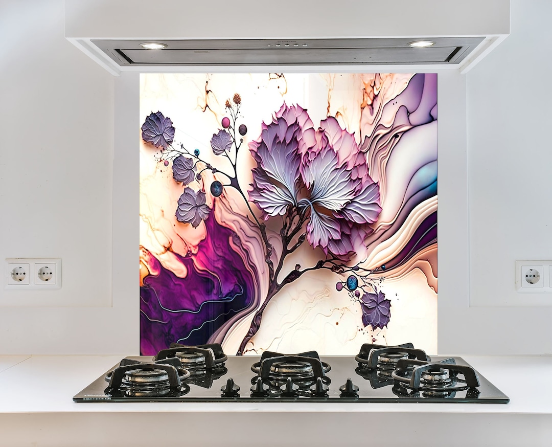 Kitchen Glass Floral Splashback-tempered Glass Flower Backsplash Tile ...