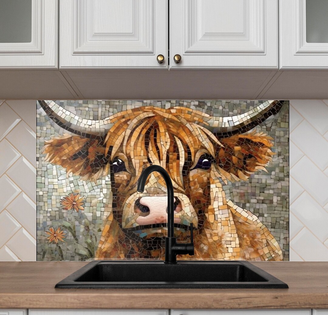 Tempered Glass Backsplash-scottish Cow Backsplash Tiles-stove ...