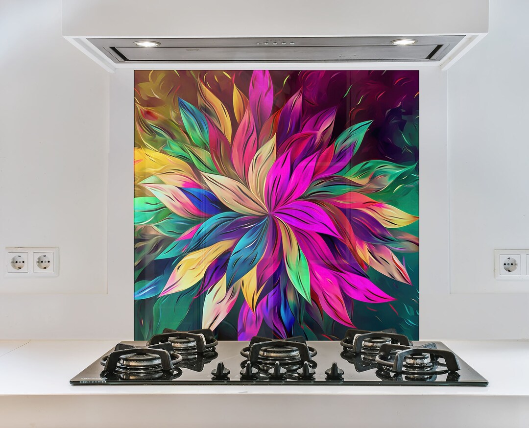 Colorful Flower Backsplash Tiles-tempered Glass Wall Protection-kitchen ...