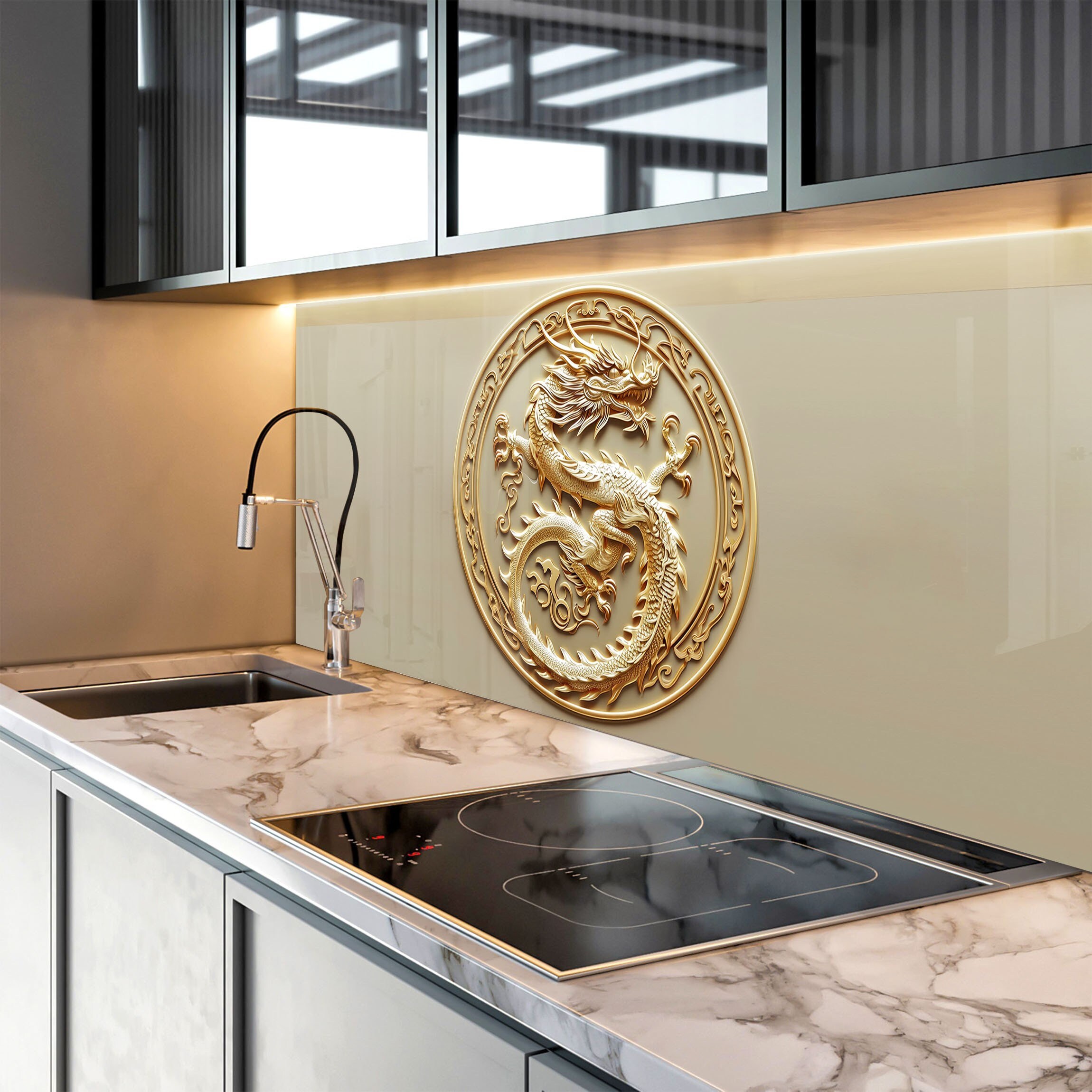 Tempered Glass Backsplash-gold Dragon Backsplash Tiles-stove Backsplash ...