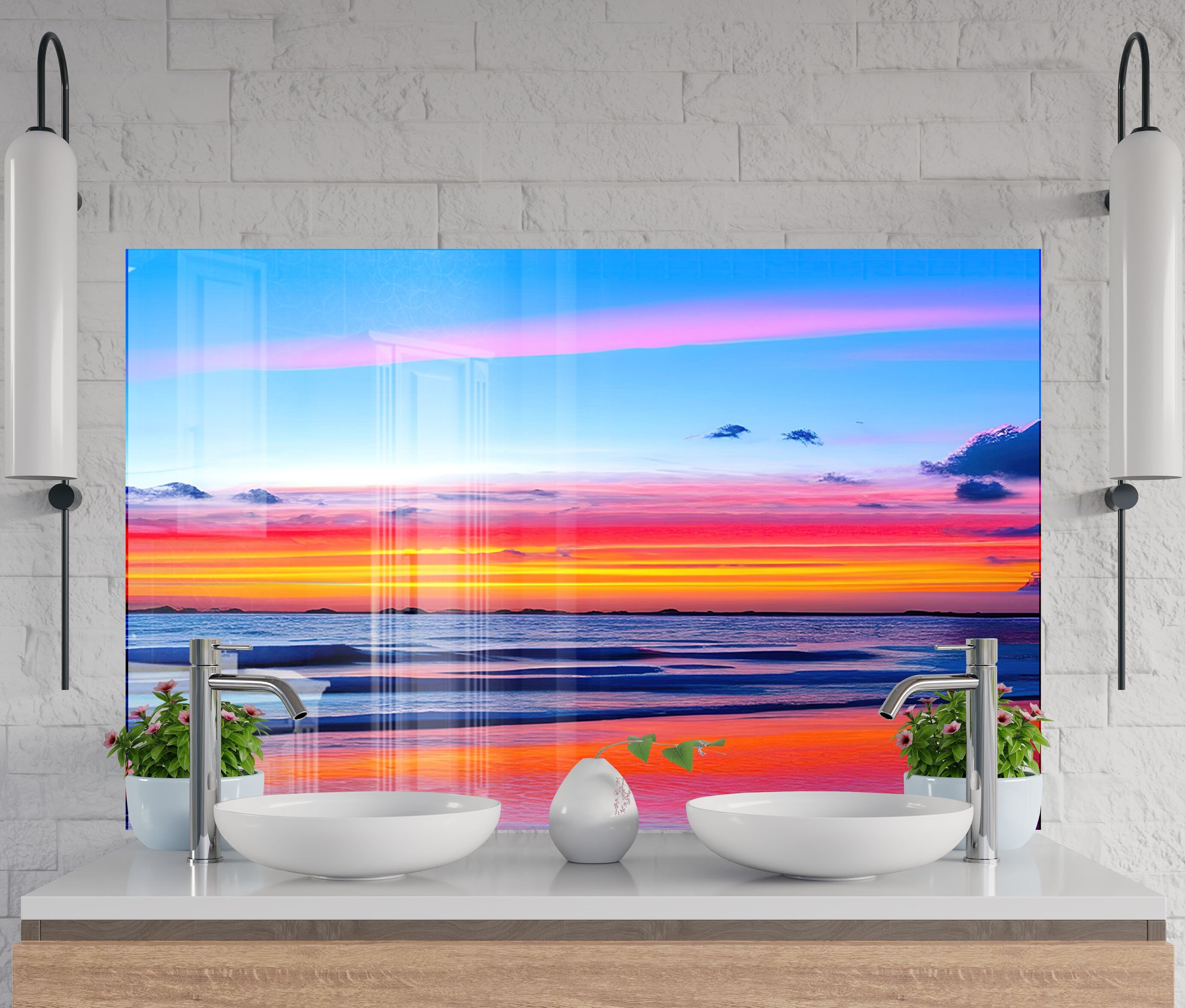 Tempered Glass Sunset Backsplash Design-cooker Wall Backsplash Panel ...