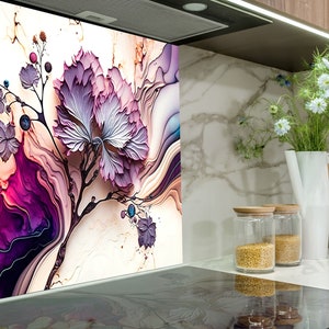 Kitchen Glass Floral Splashback-tempered Glass Flower Backsplash Tile ...