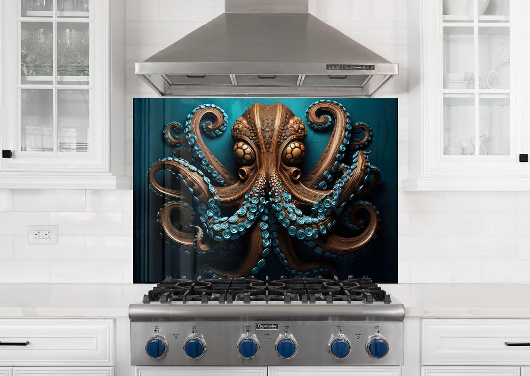Colorful Octopus Tempered Glass Kitchen Backsplash – Ocean Sea Life ...