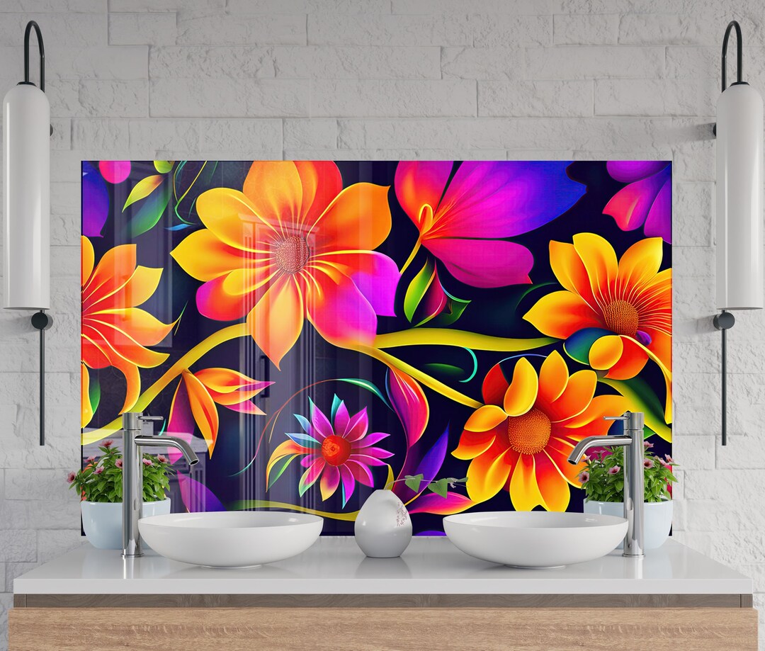 Colorful Stained Backsplash Tile-solid Tempered Glass Wall Protection ...