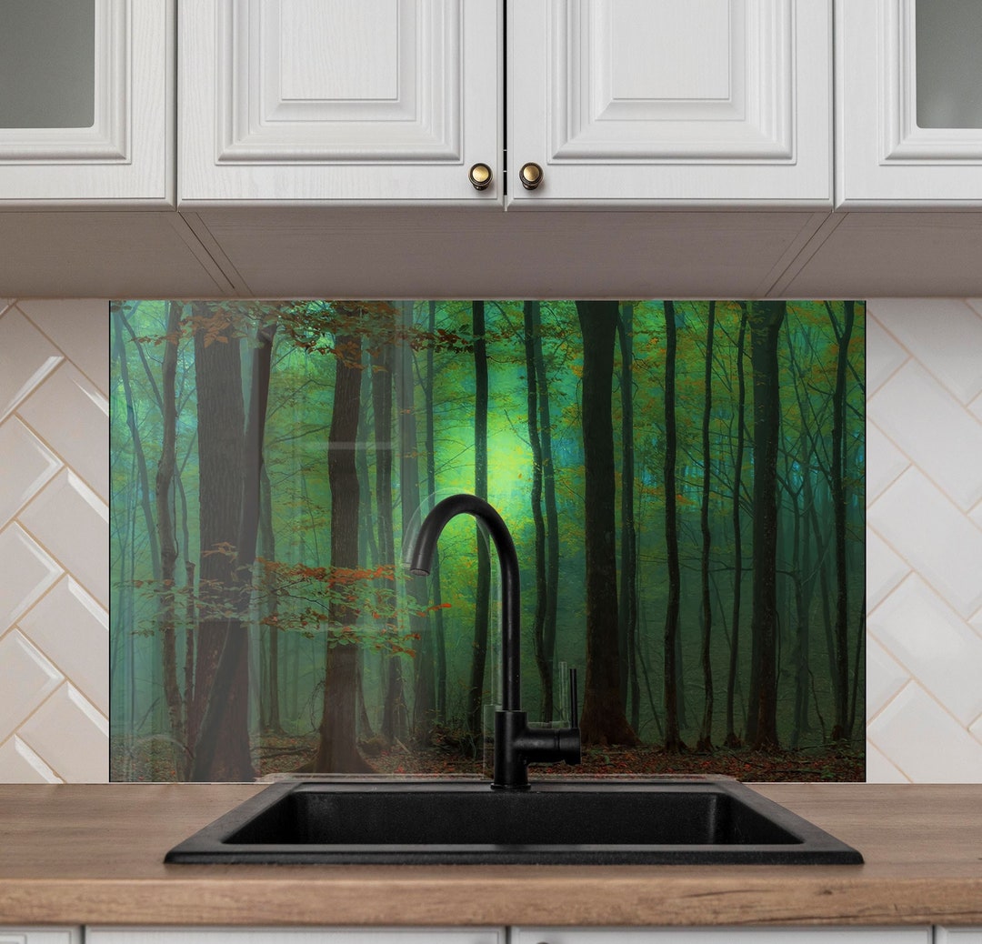 Tempered Glass Backsplash-forest Backsplash S-stove Backsplash for Kitchen Splashback for Stove ...