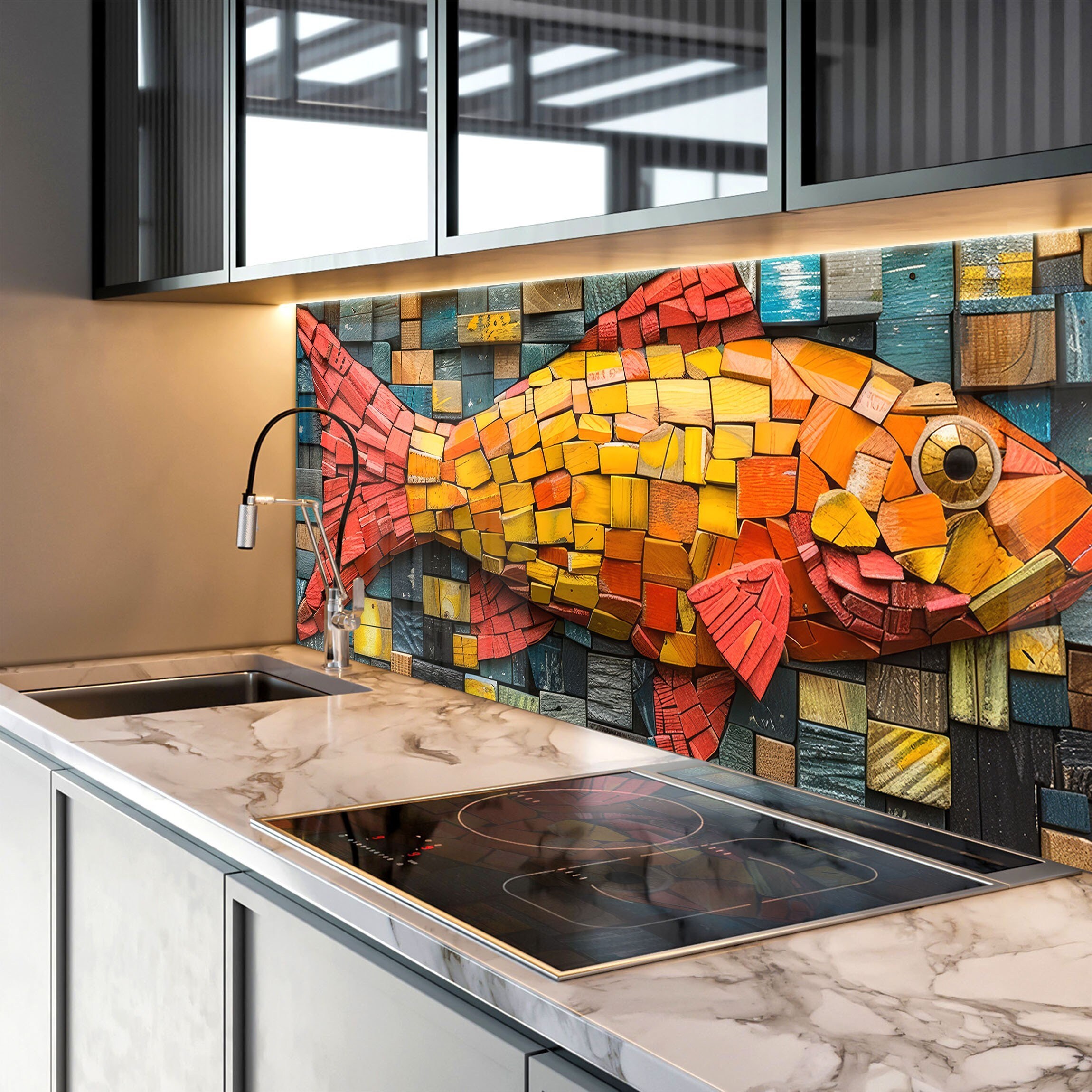 Tempered Glass Backsplash-mosaic Fish Backsplash Tiles-fishes ...