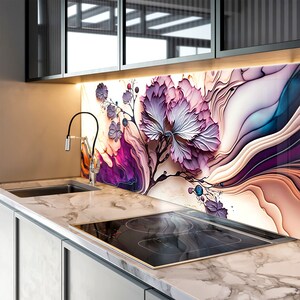 Kitchen Glass Floral Splashback-tempered Glass Flower Backsplash Tile ...