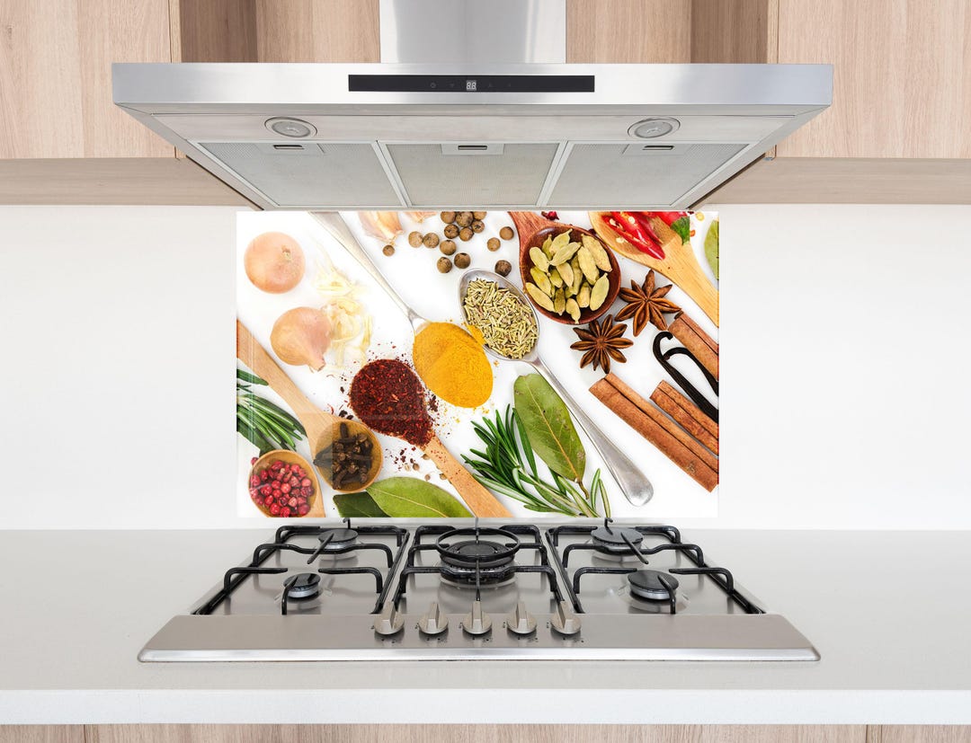 Tempered Glass Kitchen Splashback, Herbs Backsplash for Stove Panel ...