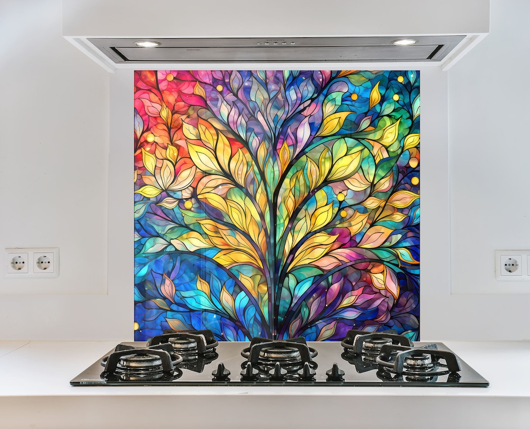 Colorful Stained Backsplash Solid Tempered Glass Wall Protection ...