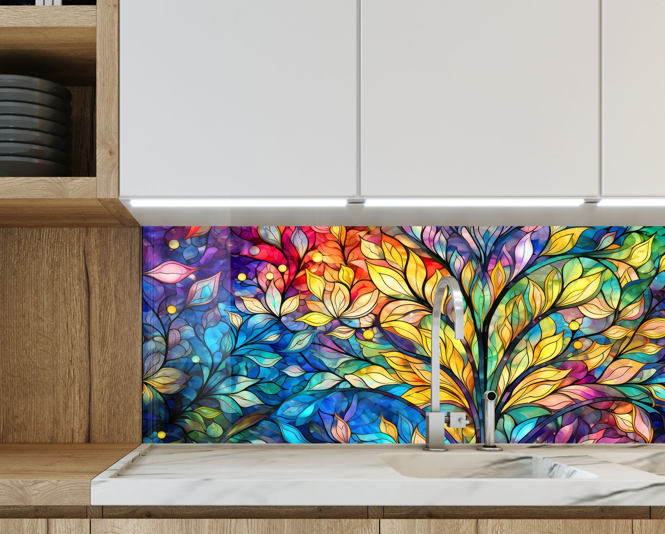 Colorful Stained Backsplash Solid Tempered Glass Wall Protection ...