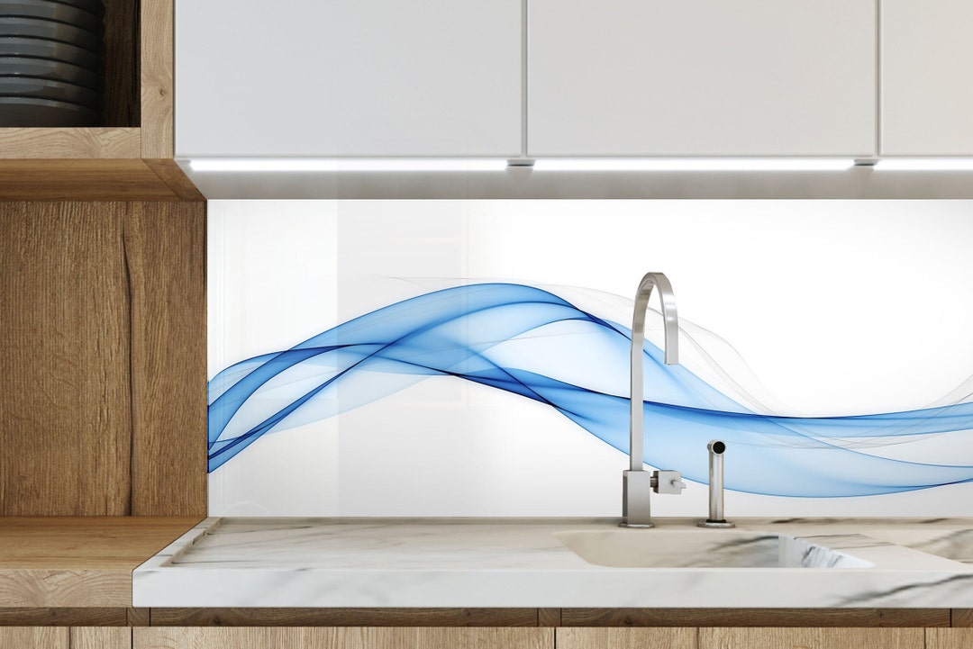 Tempered Glass Backsplash-blue Wave Backsplash Tiles-stove Backsplash ...