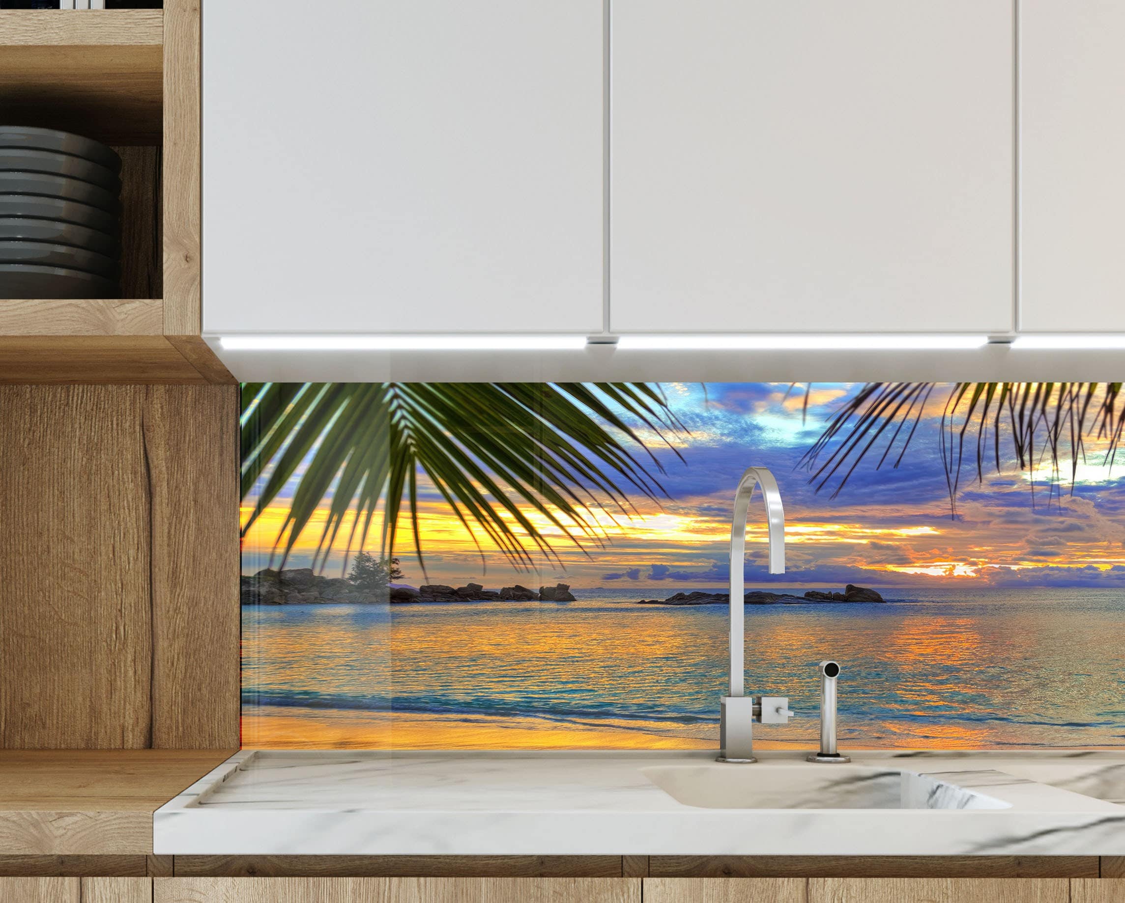 Tempered Glass Backsplash-kitchen Backsplash Tiles-tropical Backsplash-tropical Splashback for ...