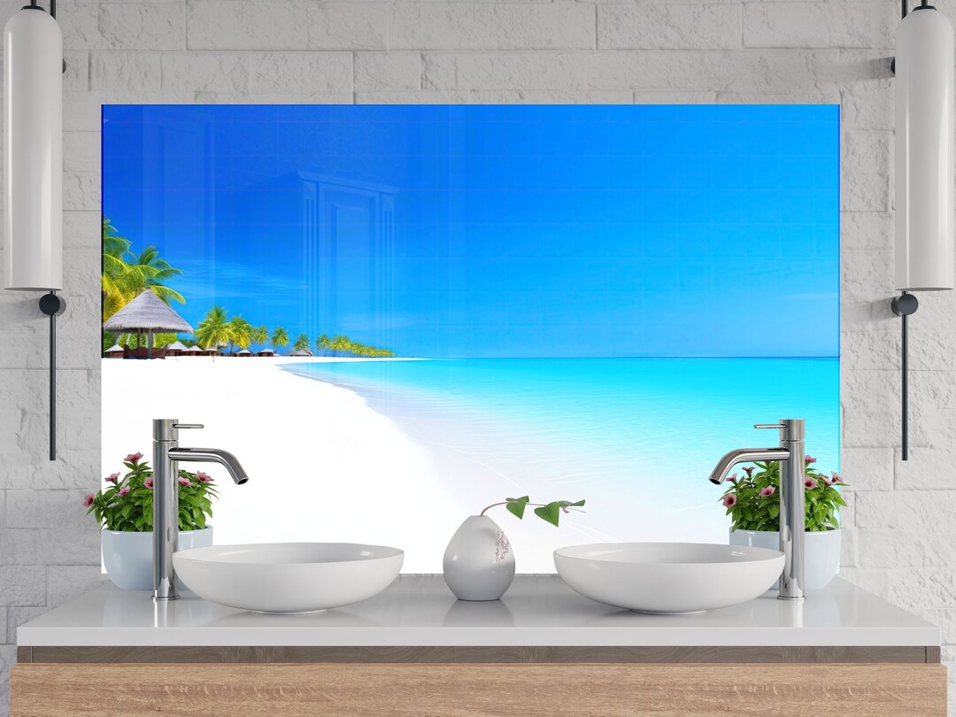 Tempered Glass Backsplash-sea View Backsplash Tiles-tropical Backsplash ...