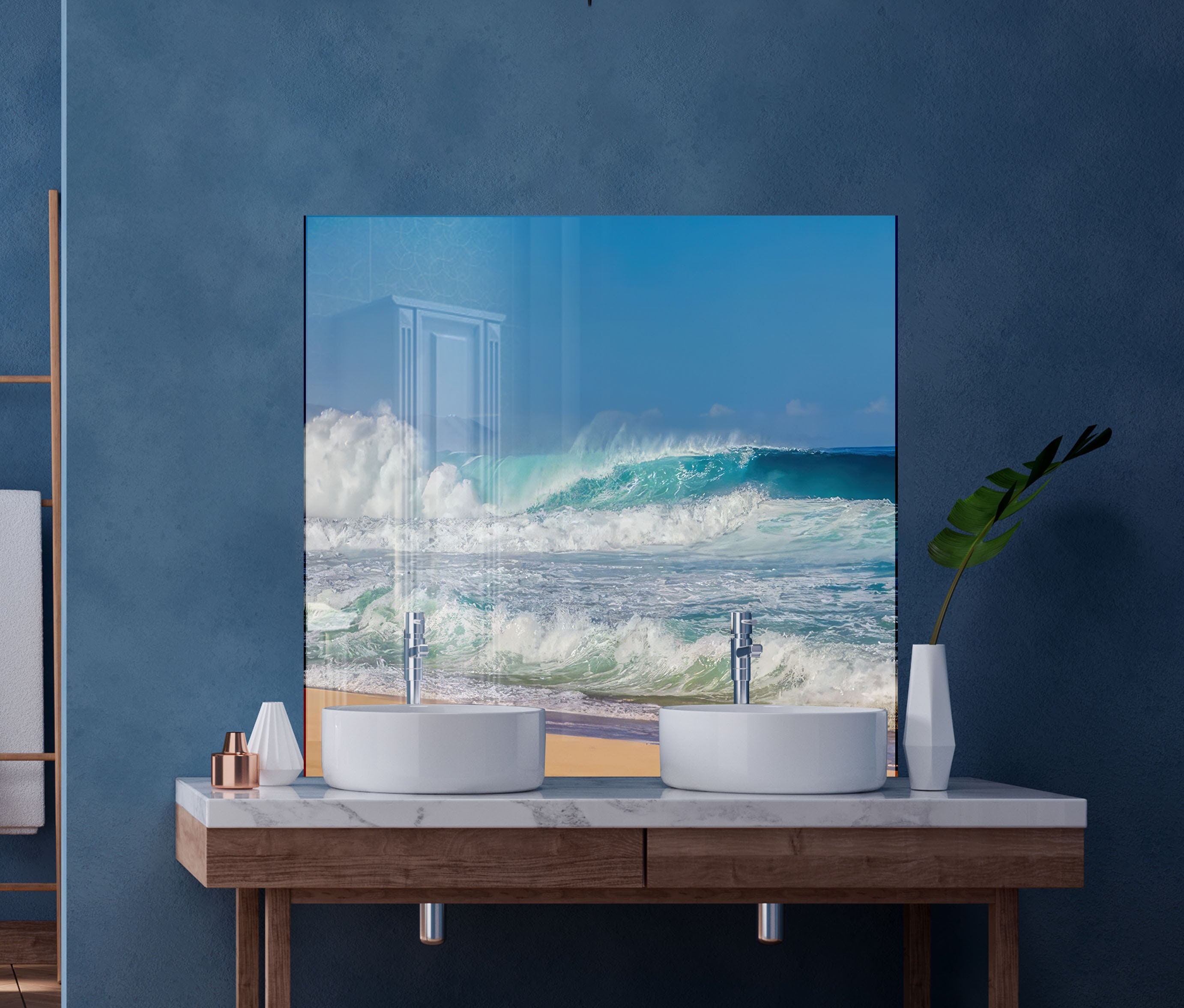 Tempered Glass Backsplash Tropical Backsplash Tiles-ocean Waves ...