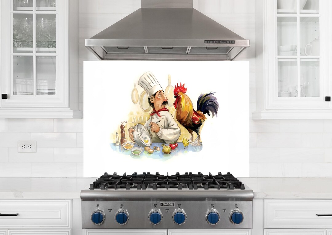 Tempered Glass Backsplash-chicken Chef Backsplash -stove Backsplash for ...