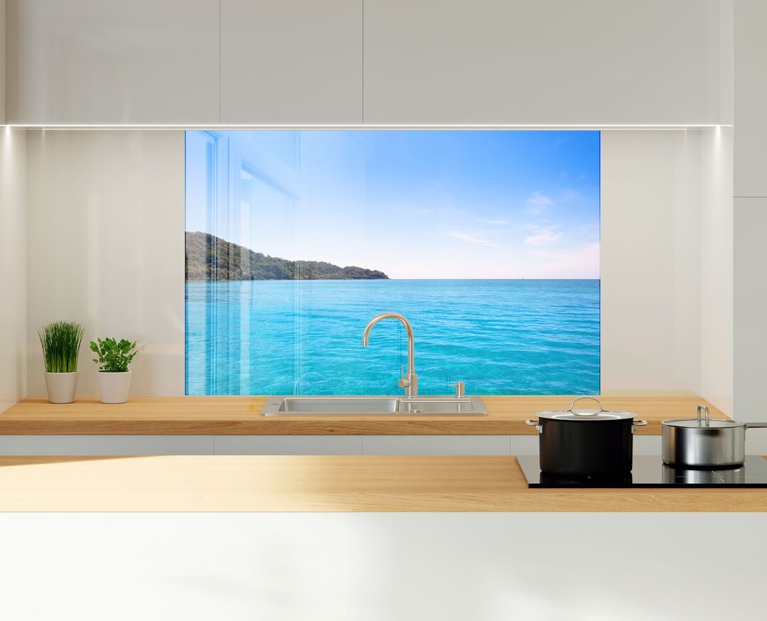 Tempered Glass Backsplash Tile-sea View Backsplash Tiles-stove ...