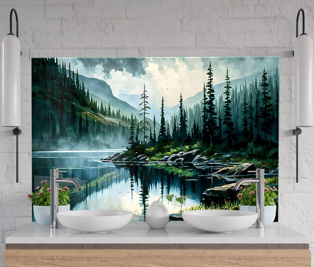 Tempered Glass Backsplash-landscape Backsplash S-stove Backsplash for ...